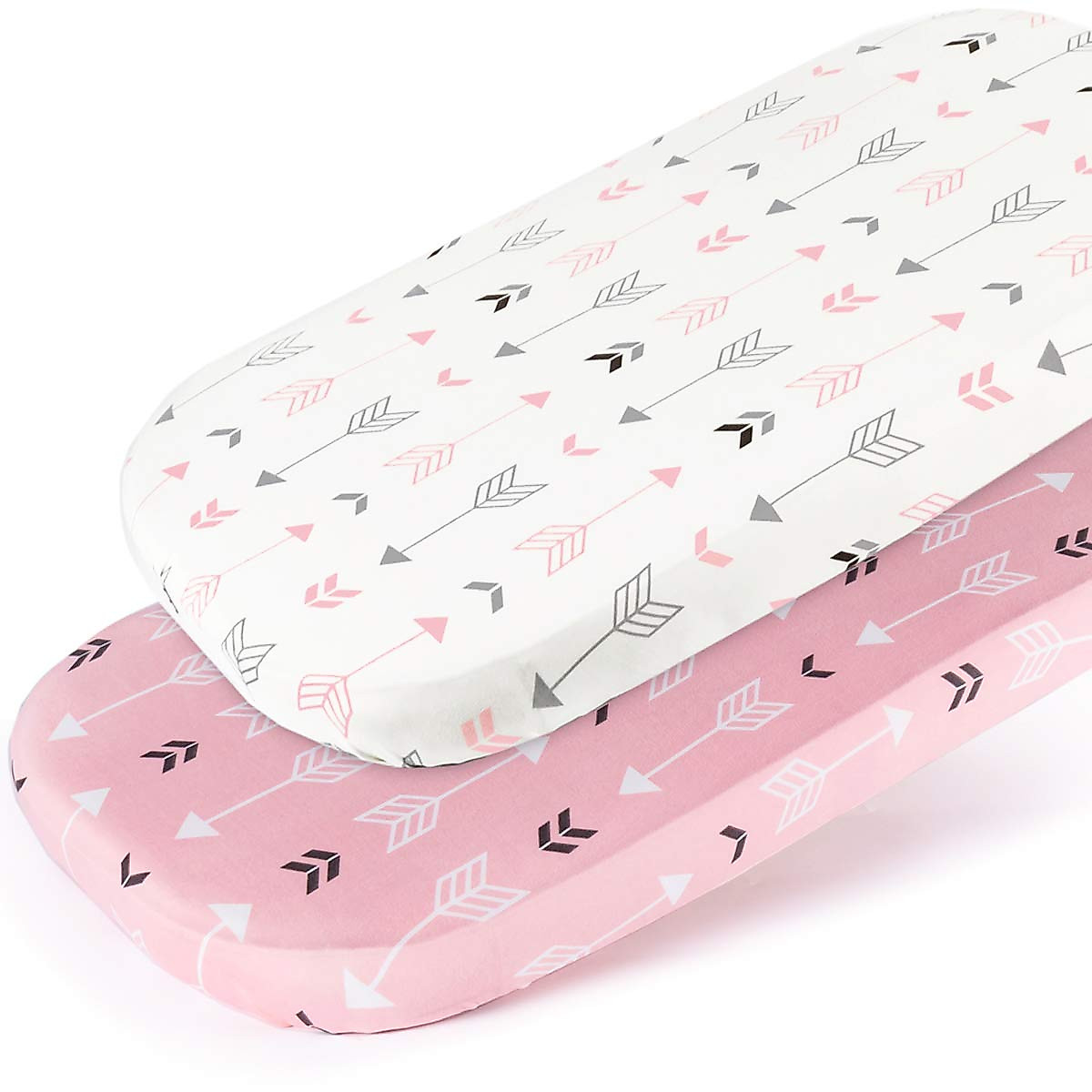 Stretch Fitted Bassinet Sheet Set BROLEX 2 Pack Cradle Sheets for Bassinet Pad/Mattress,Unisex Boys Girls,Ultra Soft,Pink Arrow