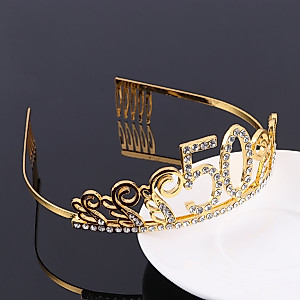 50th Birthday Tiara,Crystal Glitter Birthday Tiara Crown with Side Comb Princess Headband Party Supplies for Women