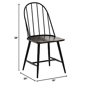 Target Marketing Systems Set of 2 Windsor Mixed Media Dining Room Chairs, with Spindle Back Design and Contoured Saddle Seat, 38" H x 18" W x 20" D, Black/Espresso