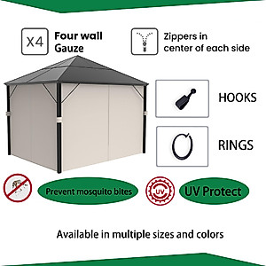 Sunshine Outdoor 12'x12' Privacy Gazebo Curtains, Replacement Universal Curtain Sidewalls 4-Panels Set, for Patio, Garden, Yard (Only Curtains),Beige