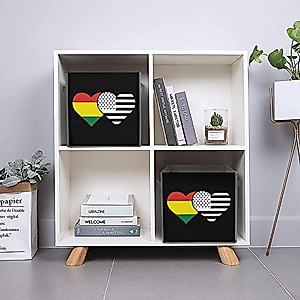 Bolivia and Black American Flag Canvas Collapsible Storage Bins Cube Organizer Baskets with Handles for Home Office Car