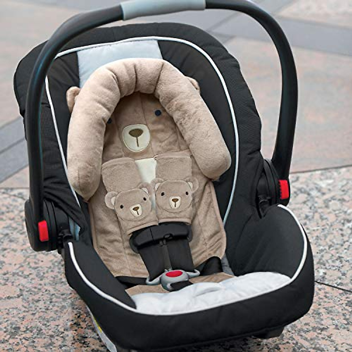 Travel Bug by GoldBug Baby & Toddler 3-Piece Head Support & Strap Covers Set for Car Seats & Strollers - Bear