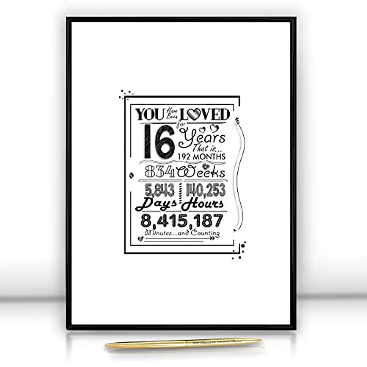 Framed Sweet 16 Birthday Decorations for Boy or Girl 12"X16" With Pen & Wall Hanger, 16th Birthday Decorations Party Favor Sign Poster, Guest Book Alternative, Jumbo Sweet 16 Card for Boys & Girls