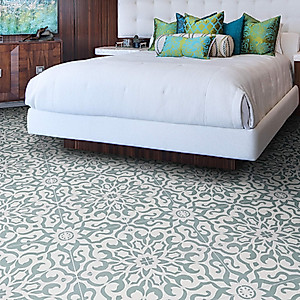 Moroccan Mosaic & Tile House CTP57-01 Atlas Handmade Cement Tile, 8''x 8", Light Green,White