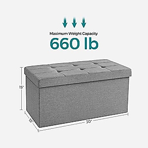 SONGMICS 30 Inches Folding Storage Ottoman Bench, Storage Chest, Foot Rest Stool, Light Gray ULSF47G, 15 x 30 x 15 Inches