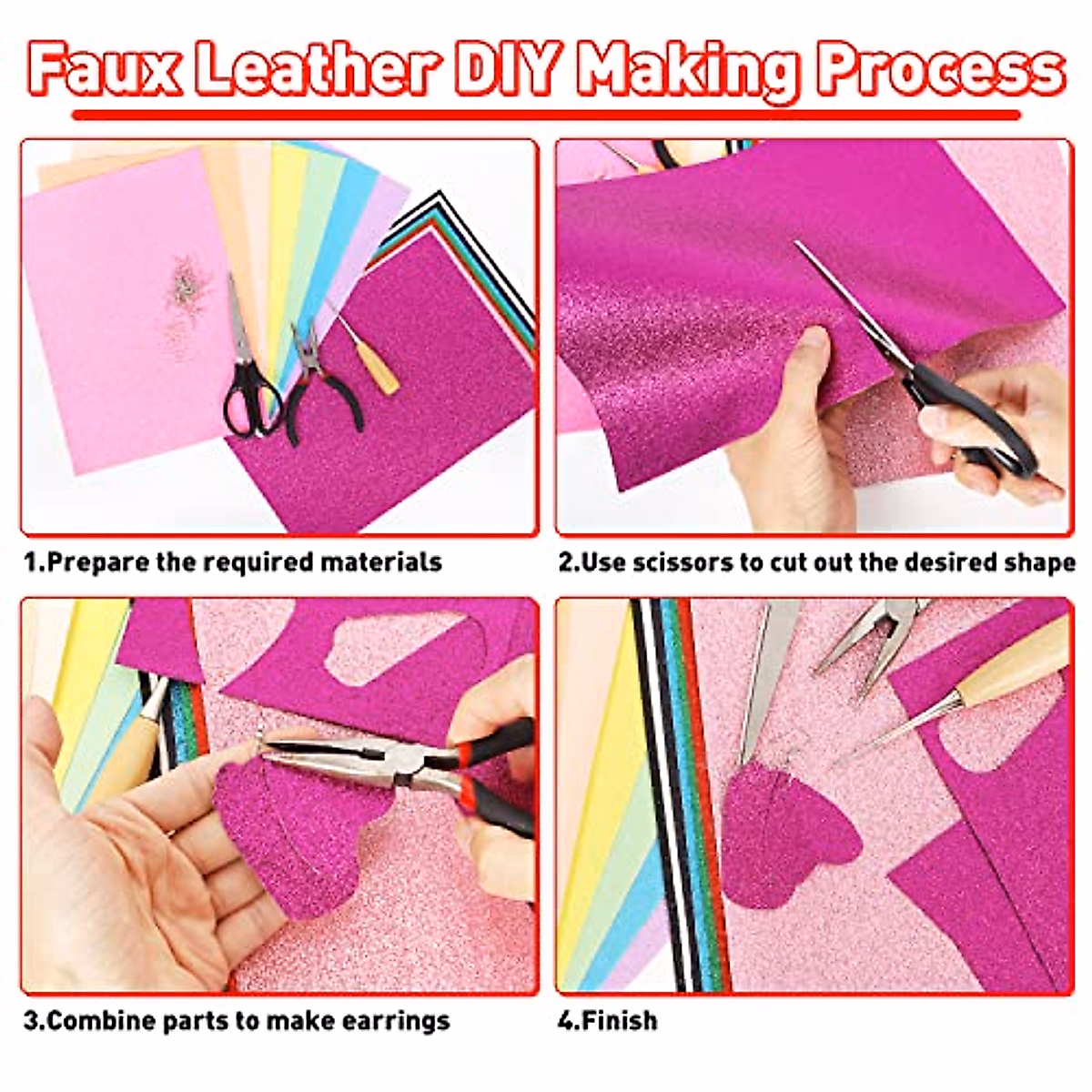 funcolor Glitter Faux Leather Sheets: 15Pcs 8X12 Inch Shiny Glitter Rainbow Leather Sheets Pattern Bundle A4 PU Quality Synthetic Leatherette Material,Making Bows,Keychian and DIY Sewing Crafts