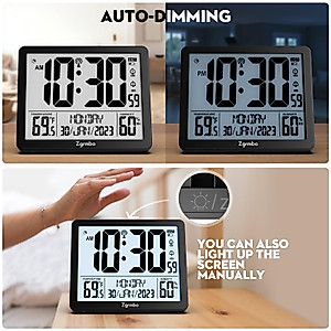 Zgrmbo Night Light Atomic Clock, Battery Operated Digital Clock, Alarm Clock for Bedrooms, Desk Clock with Indoor Temp, Humidity, Date, Accurate Atomic Clock(7 Time Zone) for Bedroom, Travel