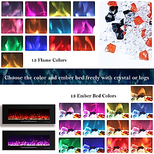 Oxhark Flame 50 inch Electric Fireplace, Wall Mounted and Recessed Fireplace Insert with Remote Control, 13 Flame Effects, 5 Brightness, Realistic Logs & Crystals, 1500W(5100BTU), Timer, Black