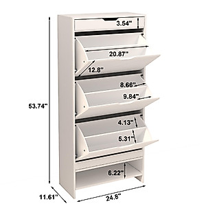 Modern Freestanding White Shoe Storage, with 3 Tier Tipping Bucket Shoe Storage Cabinet and 1 Drawers 2 Tier Open shoe cabinet,Wood 3-Tier Shoe Rack Storage Organizer for Entryway,Hallway & Bedroom