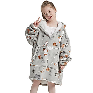 NAFLEAP Wearable Blanket Kids Hoodie Oversized Fleece Sherpa Christmas Sweatshirt Gift for Girls, Animal