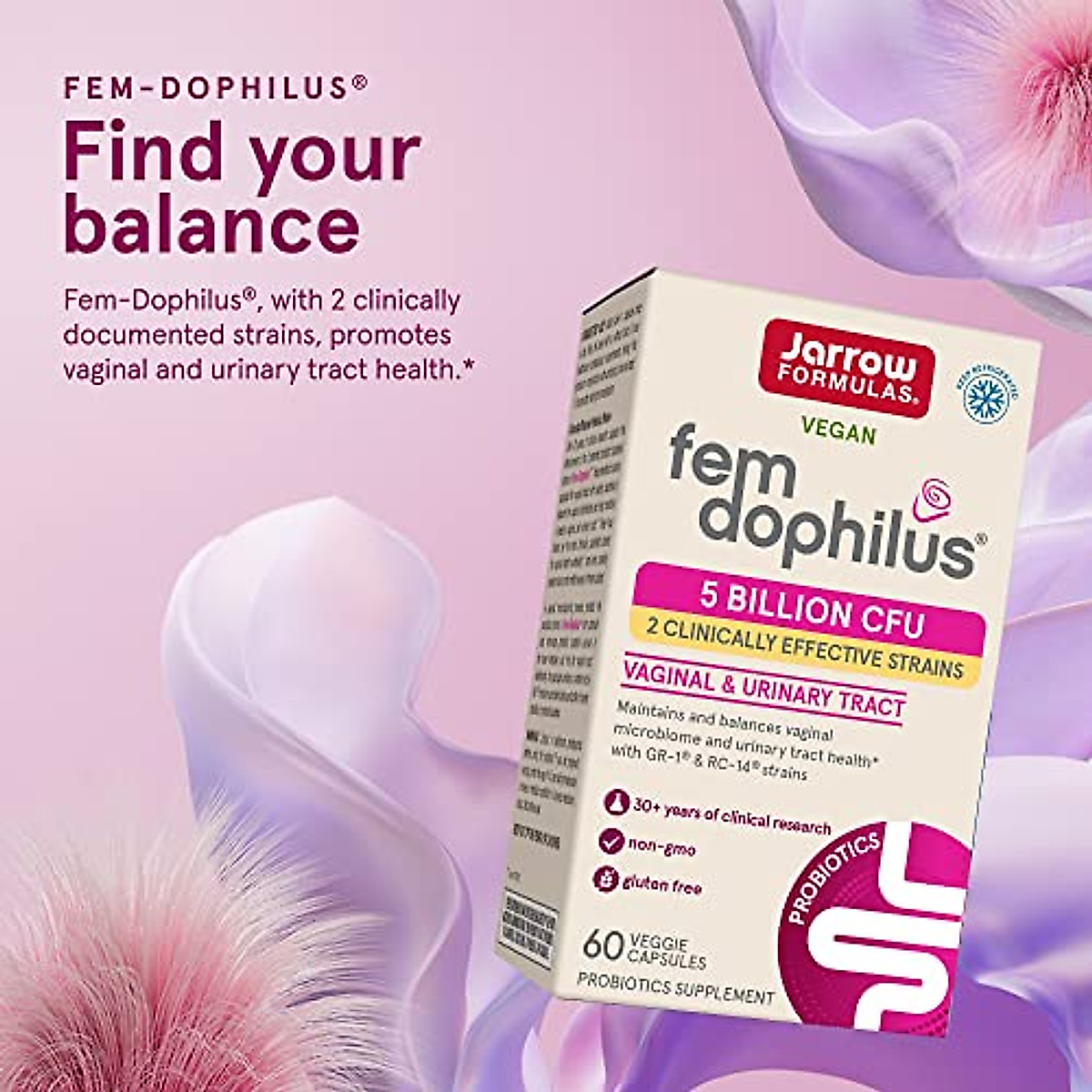 Jarrow Formulas Fem-Dophilus - 5 Billion Organisms Per Serving - 60 Veggie Capsules - Women’s Probiotic - Urinary Tract Health - Up to 60 Servings (Pack of 12)