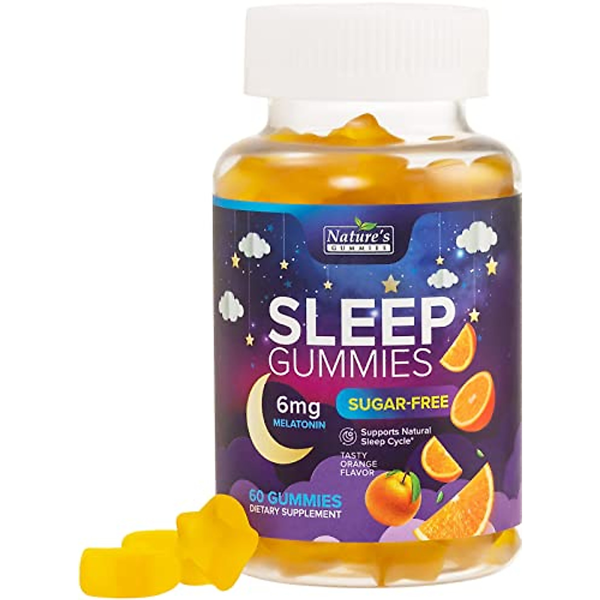 Sleep Gummies Sugar Free - Extra Strength 6mg Melatonin, Natural Sleeping Gummy for Adults and Kids, Vegan, Non-GMO, Sleep Vitamin Support Supplement - 60 Gummies