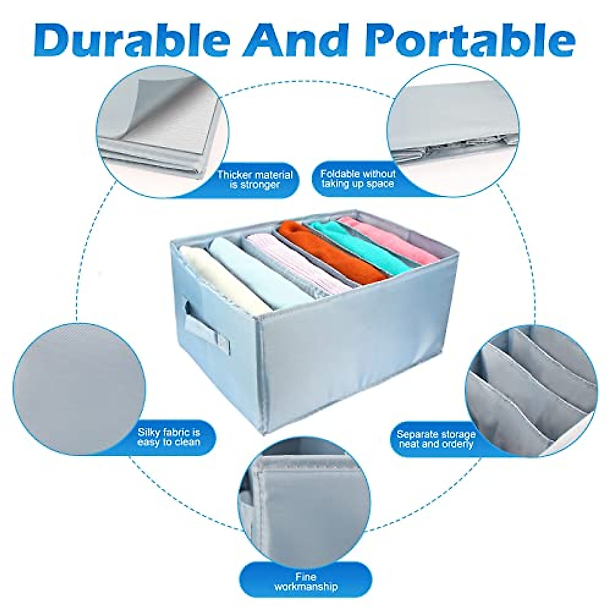 Extra Large Closet Drawer Clothing Jeans Organizer with Handle , Foldable Wardrobe Storage Box, Fabric Compartment Washable Clothes Pants Organizer for Sweater,Jeans,Hoodie,Sweatshirt by BEEYING