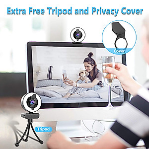 Streaming Webcam with Microphone & Ring Light 2K HD Web Cam with Cover,Stand for PC/MAC/Laptop/Desktop, Wide Angle Web Cameras for YouTube,Skype,Zoom,Xbox One,Video Calling,Studying and PS4