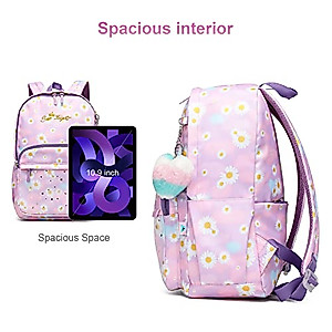 Caran·Y Girls Backpack for Kid in Waterproof Elementary Large space Love decoration Starry Pattern School Bookbag Boys Girls Fit Over 6 Years Old Girls Book Bag（Purple）