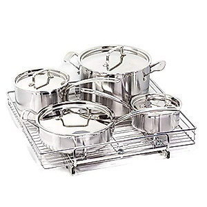 Origami Chrome One Tier 13" W x 21" D x 4”H, Slide Kitchen Adjustable Cabinet Organizer, Large, Silver