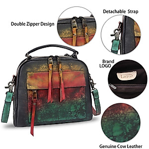 Genuine Leather Satchel Purse for Women Retro Cowhide Handmade Top Handle Handbag Designer Crossbody Bag (Multicolored1)