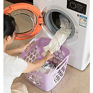 Flexible Plastic Carry Laundry Basket Holder Square Storage Hamper with Side Handles (Purple)