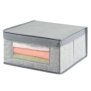 mDesign Medium Fabric Stackable Closet Storage Organizer Box with Front Window/Lid for Bedroom, Office, Mudroom Organization, Hold Clothes, Blankets, Linens, Lido Collection, 8 Pack, Gray