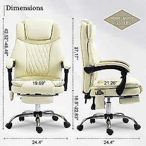 ONPNO Ergonomic Office Chair with Massager, Heated Office Chair Reclining Massage Desk Chair, Home Office Desk Chair w/Foot Rest, Padded Armrest, Height Adjustable Swivel Work Chair (White)