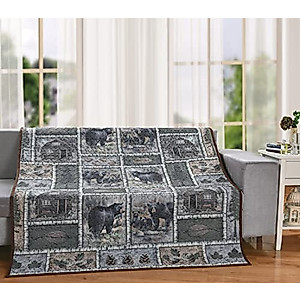 DeLeon Collections Bear Lodge Patchwork Woodland 60" x 50" Decorative Quilt Throw Blanket