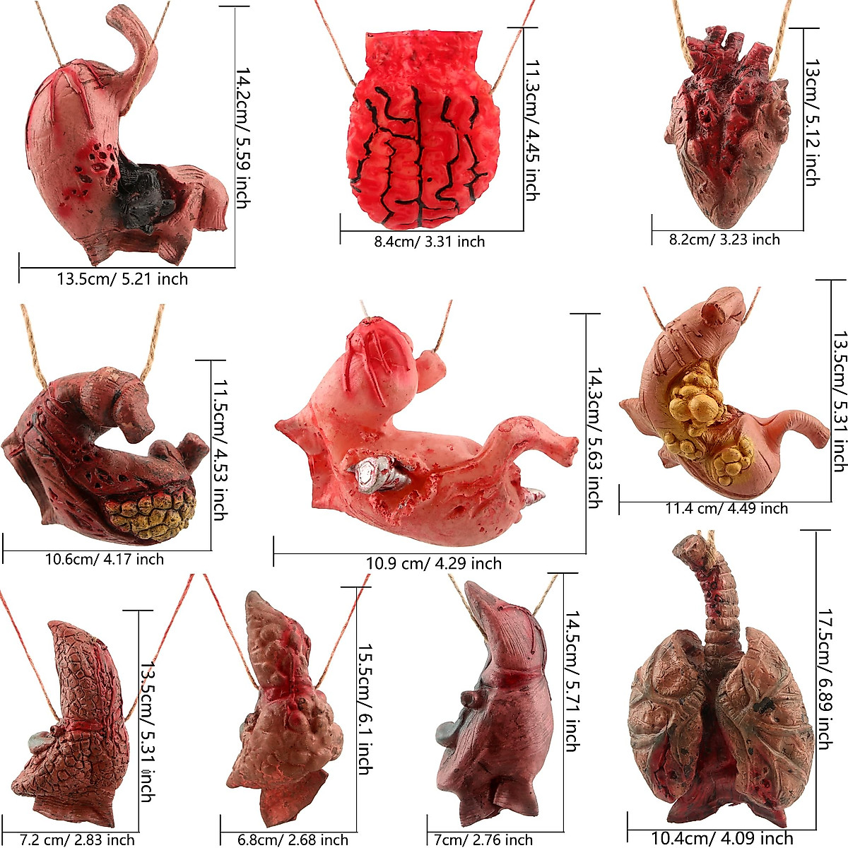 Cagemoga 10 Pieces Halloween Blood Body Parts Realistic Scary Fake Lung Liver Stomach Heart Brain Organs Props for Halloween Prank Props Haunted House Vampire Zombie Party Decorations