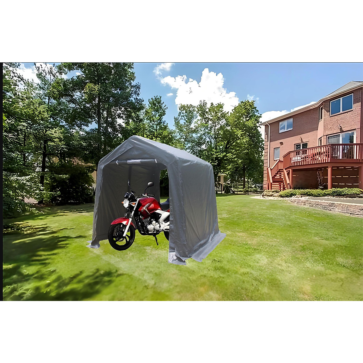 7x12ft Heavy Duty Outdoor Portable Garage Ventilated Canopy carports/Pool Canopy/Portable Outdoor Tent with All-Season Tarp (7x12ft Grey)