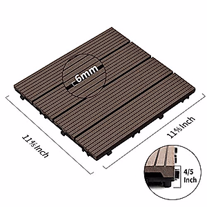 PANDAHOME 22 PCS Wood Plastic Composite Patio Deck Tiles, 12”x12” Interlocking Deck Tiles, Water Resistant for Indoor & Outdoor, 22 sq. ft - Mocha