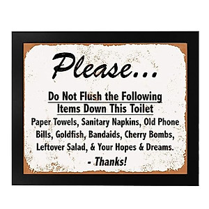 Do Not Flush Down Toilet- Napkins, Bombs, Hope & Dreams Home Decor - Funny Vintage Bathroom Sign Distressed Wall Art For Retro Bathroom Décor, Bar Decor, Man Cave -Restaurants - Unframed - 8 x 10