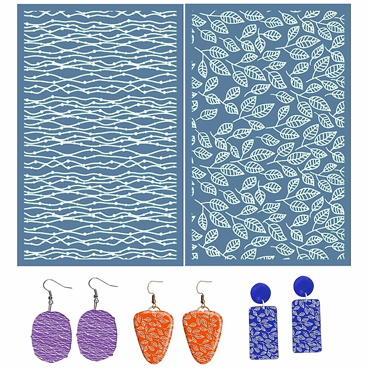 Silk Screen Stencils for Polymer Clay, 2PCS Reusable Silkscreen Print Kit, DIY Silk Screen Printing Stencils for Printing on Clay & Other Jewelry Clay Earrings Decoration