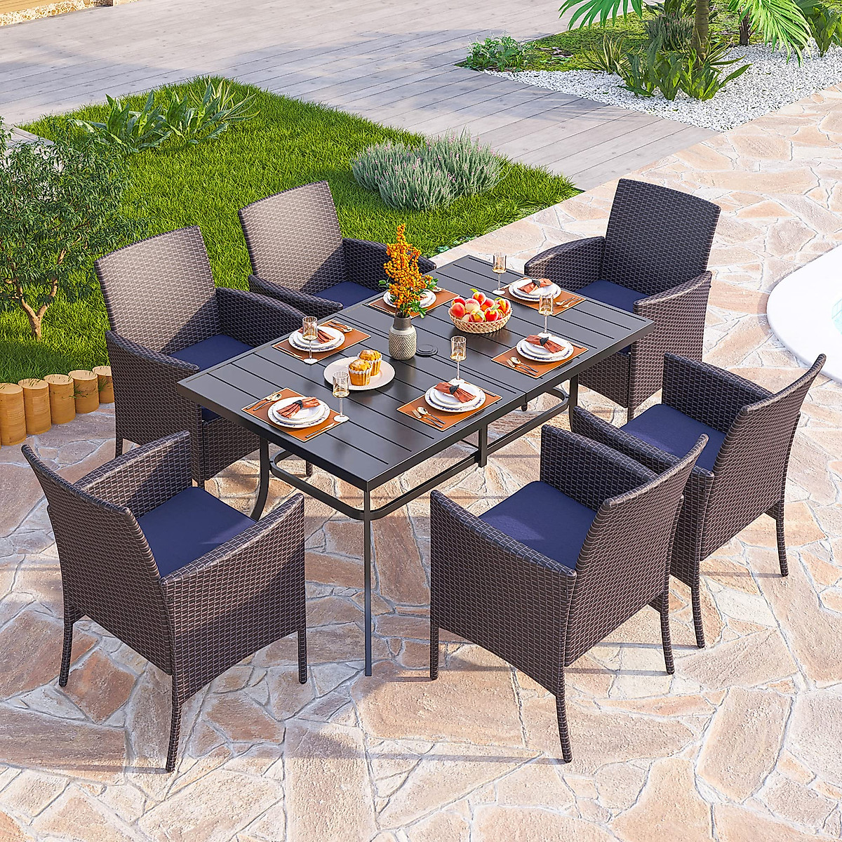 PHI VILLA Patio Wicker Chair Set of 2, Outdoor Modern PE Rattan Armchair with Removable Cushions for Deck, Porch, Balcony