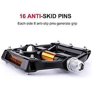 CXWXC Road/MTB Bike Pedals - Aluminum Alloy Bicycle Pedals - Mountain Bike Pedal with Removable Anti-Skid Nails (Black-Orange)