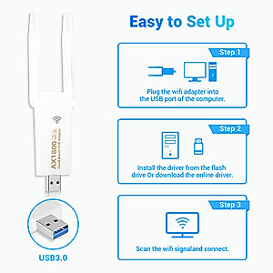 Wireless USB WiFi 6 Adapter for PC - 1800Mbps USB3.0 WiFi Adapter for Desktop PC Laptop with 5Ghz/2.4Ghz Dual Band USB wifi adapter for pc support Windows7/10/11, Wireless Adapter for Desktop Computer