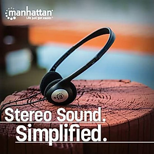 Manhattan On-Ear Wired Stereo Headphones - Long 6ft Cable, Single 3.5mm Wire Plug, Lightweight, Retro Vintage Style, Adjustable Headband –for Walkman, CD Player, Computer -3 Yr Mfg Warranty - 177481