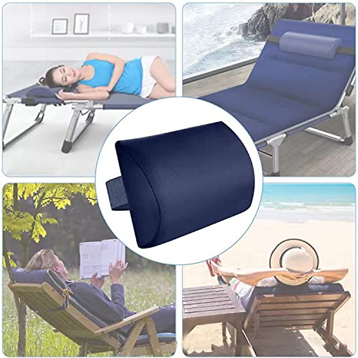 Ostlttyn Zero Gravity Chair Replacement Pillow Headrest with Elastic Band, Universal Soft Removable Padded Cushion Head Pillow for Zero Gravity Lounge Chair, Folding Patio Lawn Recliner Chair, Blue