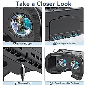 Switch VR Headset Designed for Switch & Switch OLED, Switch Virtual Reality Headset with Adjustable High-Definition Lens, Swith VR Goggles with 3D Glasses, Labo VR Kit for Switch Accessories, Black