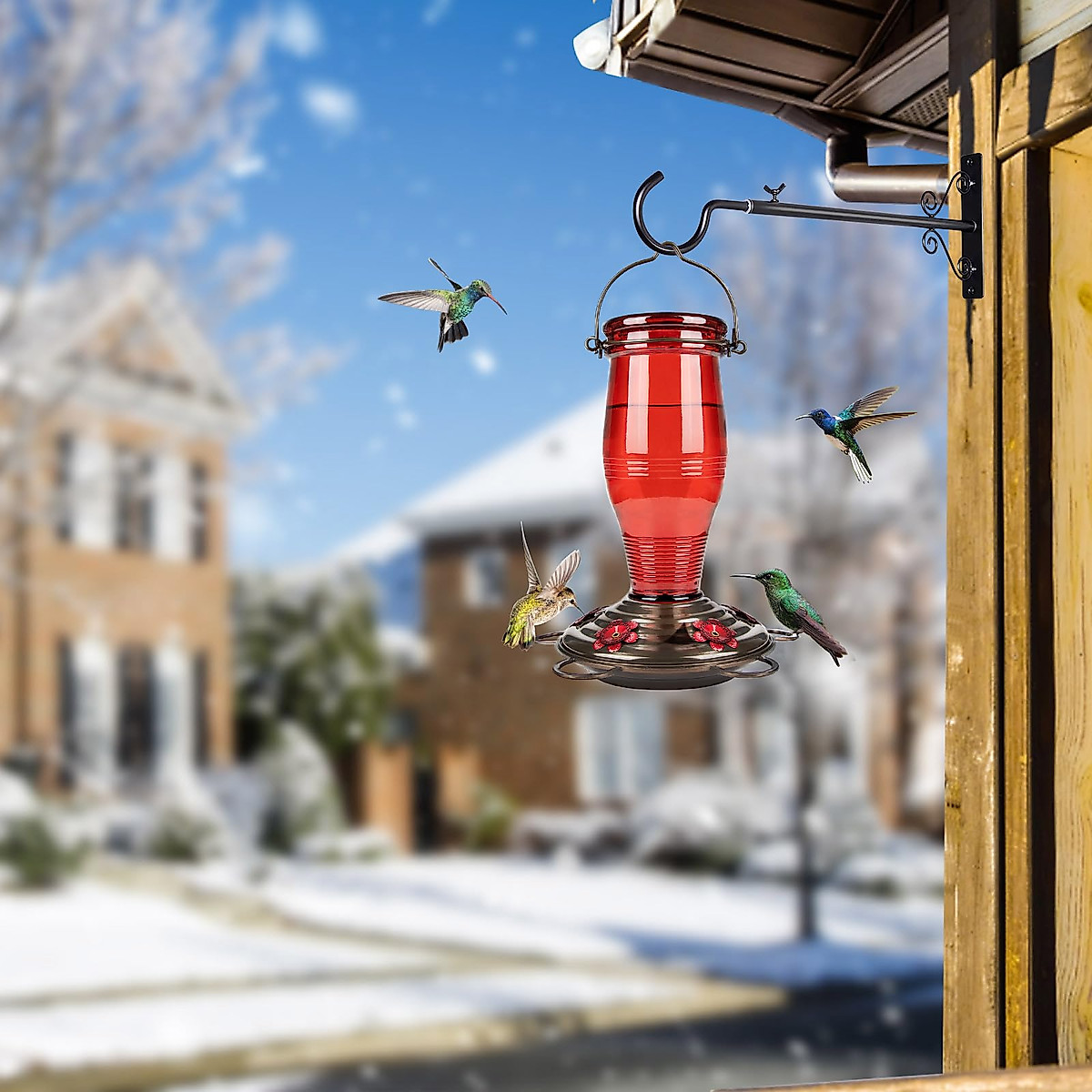 BOLITE 18006CR Hummingbird Feeder, Vintage Bottle Glass Hummingbird Feeders for Outdoors, 25 Ounces, Red