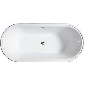 Vanity Art 59 x 30 Inches Freestanding White Acrylic Bathtub Modern Stand Alone Soaking Tub with UPC Certified Slotted Overflow and Pop-up Drain VA6610-S