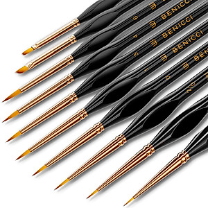 Professional Miniature Paint Brushes - Paint Brush Set of 10 Detail Paint Brushes - for Fine & Art Painting - w/ Comfortable Grip Handles - Perfect for Acrylic, Watercolor, Oil, Models, Warhammer 40k