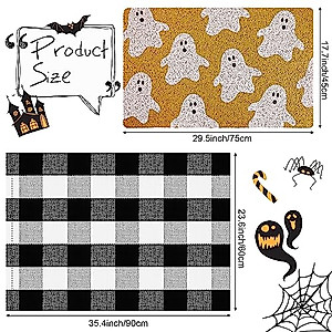 Fabbay 2 Pcs Doormat Home Imitation Coir Autumn Thanksgiving Halloween Doormat with Rubber Non Slip Backing Checkered Buffalo Plaid Rug for Layering Decor Front Door Entrance Mat (Ghost)