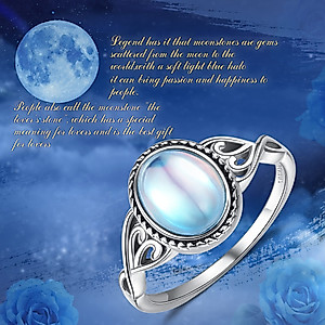 MILACOLATO Moonstone Rings for Women 925 Sterling Silver Jewelry | 18K White Gold Vintage Celtic Knot Rings | Bezel Solitaire Rings | 5/6/7/8/9/10/11, Sterling Silver, Cubic Zirconia