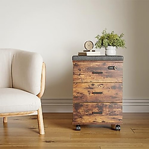 Soohow 3 Mobile Smart Lock Small Rolling Desk Unit Storage Drawers Black Filing Cabinet for Home Office Business, Brown