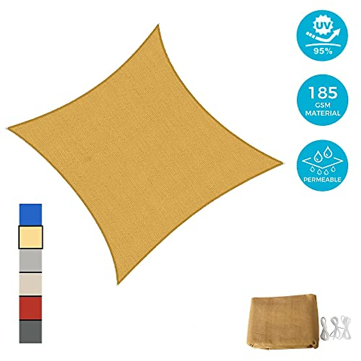 LAUREL CANYON 10' x 10' Sun Shade Sail Square Rectangle UV Bloack Patio Canopy for Outdoor Lawn Garden, Yellow Color