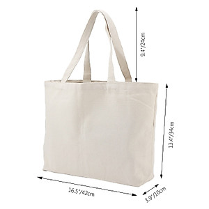Segarty Tote Bags with Zipper, 3PCS 16.5x13 inch Natural Heavy DIY Tote for Crafting, Ironing and Embroidering, White Canvas Tote, Reusable Grocery Shopping Bag