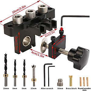 3-in-1 Pocket Hole Jig Kit for straight holes, 8/10/15 mm Pocket Hole Wooden Dowel Drilling Template Set with Positioning Clip Adjustable Drill Guide Puncher Locator (Self Centering Doweling Jig Kit)