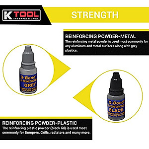 K Tool International 90003 Q Bond Ultra Strong Adhesive Kit for Garages, Repair Shops and, DIY, Hard Plastics/PVC/Metals, (2) Adhesive Bottles, (1) Plastic and (1) Metal Reinforcing Powders, 10 Pack