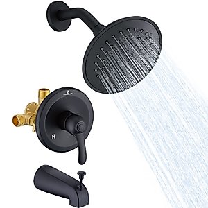 HOMELODY Shower System Black Shower Faucet Set (Valve Included) 6-Inch Shower Faucet & Bathtub Faucet with Diverter, Tub and Shower Faucet Combo, Shower Faucets Sets Complete, Matte Black