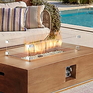 ECOTOUGE Fire Pit Wind Guard for Fire Table, 30.7” x13” x4.7” Clear Tempered Glass Flame Guard with Hard Aluminum Corner Bracket & Rubber Feet