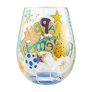 Enesco Designs by Lolita Happy Retirement Hand-Painted Artisan Stemless Wine Glass, 1 Count (Pack of 1), Multicolor