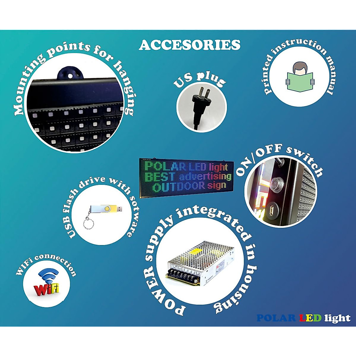 WiFi P6 high Resolution LED RGB Color Sign 40" x 11" with high Resolution P6 128x32 dots and New SMD Technology. Perfect Solution for Advertising